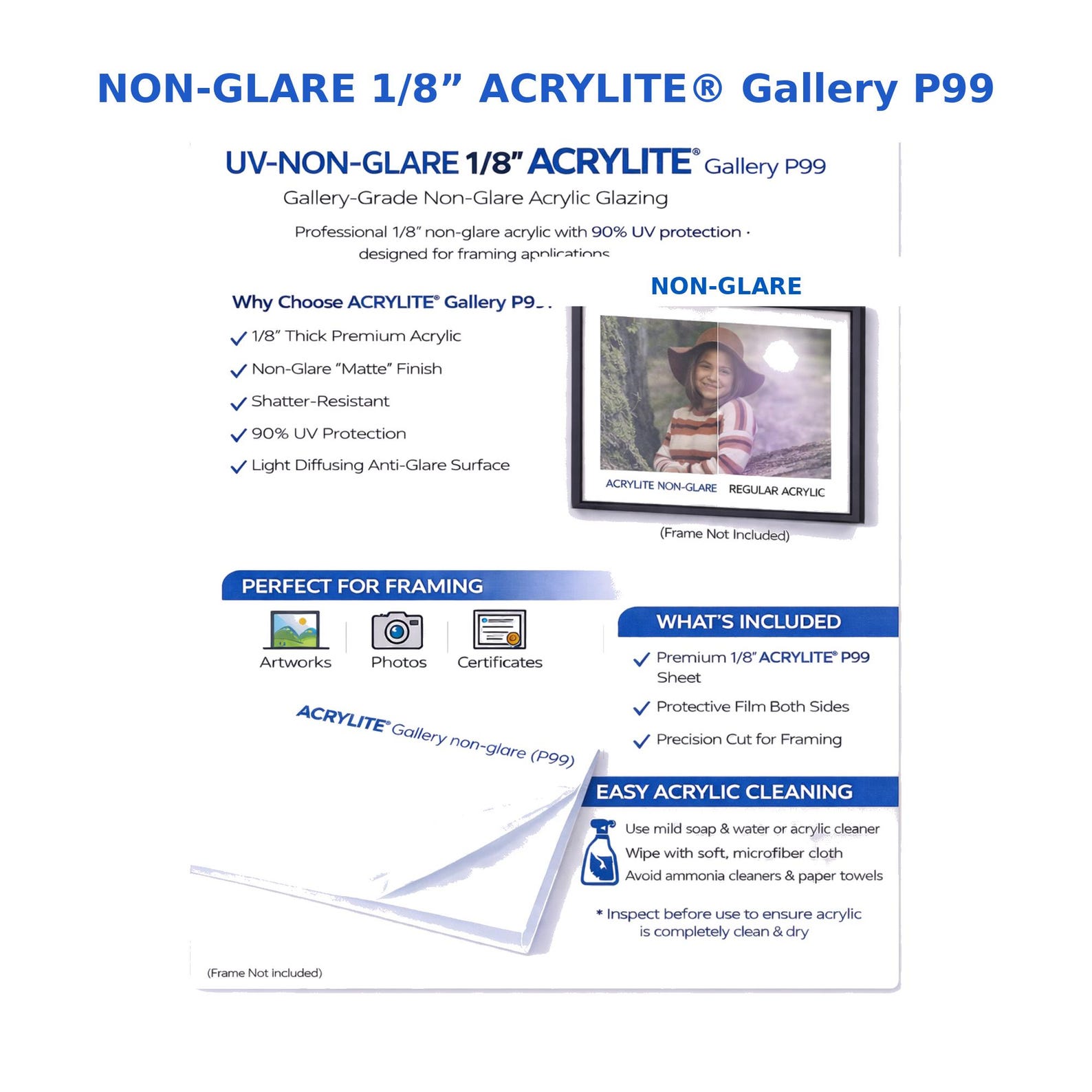 Non-glare Reflection Control Acrylic Glass Framing Grade Acrylic W/ 90% ...