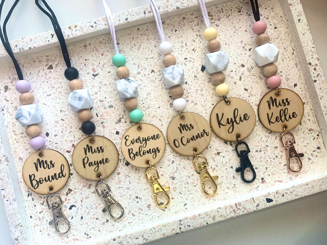 Personalised Lanyard Beaded Marble Lanyard With Plaque Teacher Gift ...