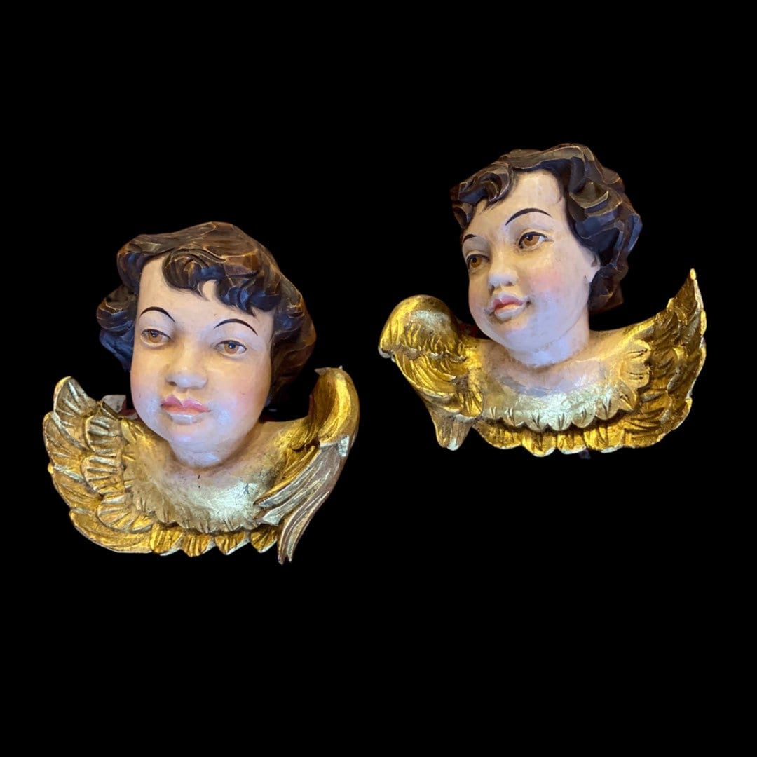 Vintage Pair of Wooden Hand Carved Angel Heads, Made in Germany Carved ...