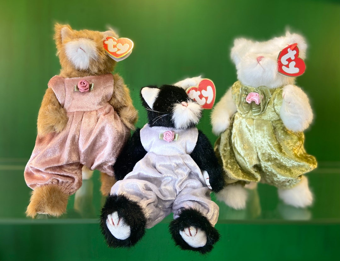 Lot of 3 Vintage Ty Cats, Katrina Ty Cat, Pouncer the Ty Kitten, Purrcy ...