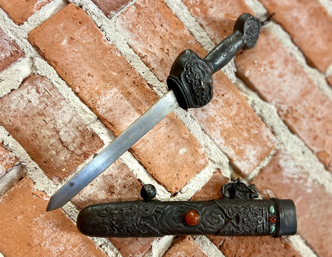 Vintage Antiqued Copper Dagger: Inset Stones, Steel Blade, Wall Art - Etsy