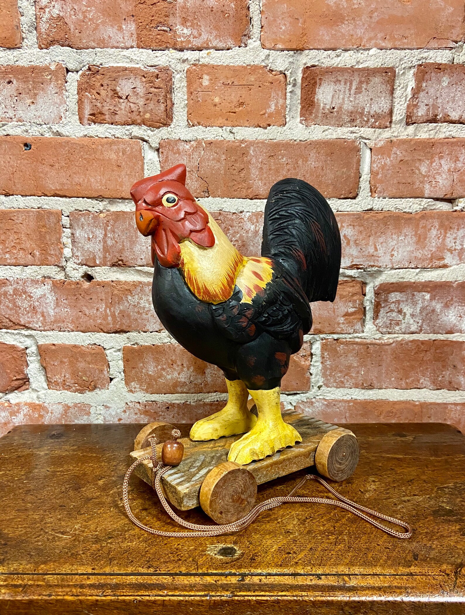 Vintage Wooden Rooster Pull Toy Primitive Folk Art Carved | Etsy
