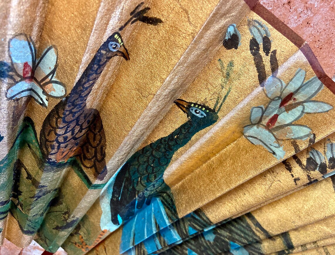 Vintage Asian Fan Art Handcrafted Bamboo Folding Fan Wall - Etsy