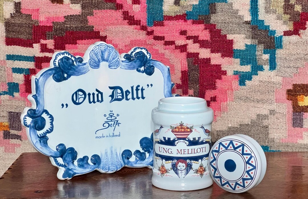 Vintage Polychrome Delftware Apothecary Jar: Hand-painted Oud Delft ...