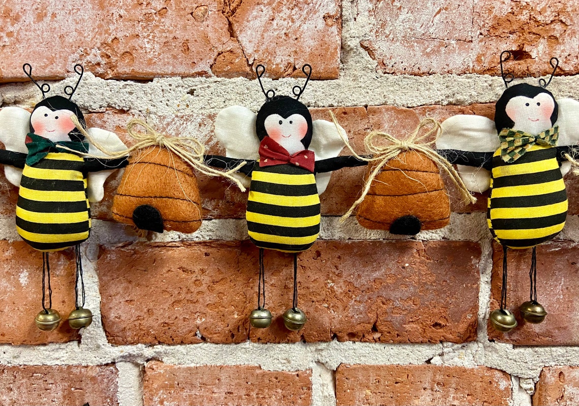 Vintage Hanging Honey Bee Decor 5 Hanging Bees on Twine | Etsy