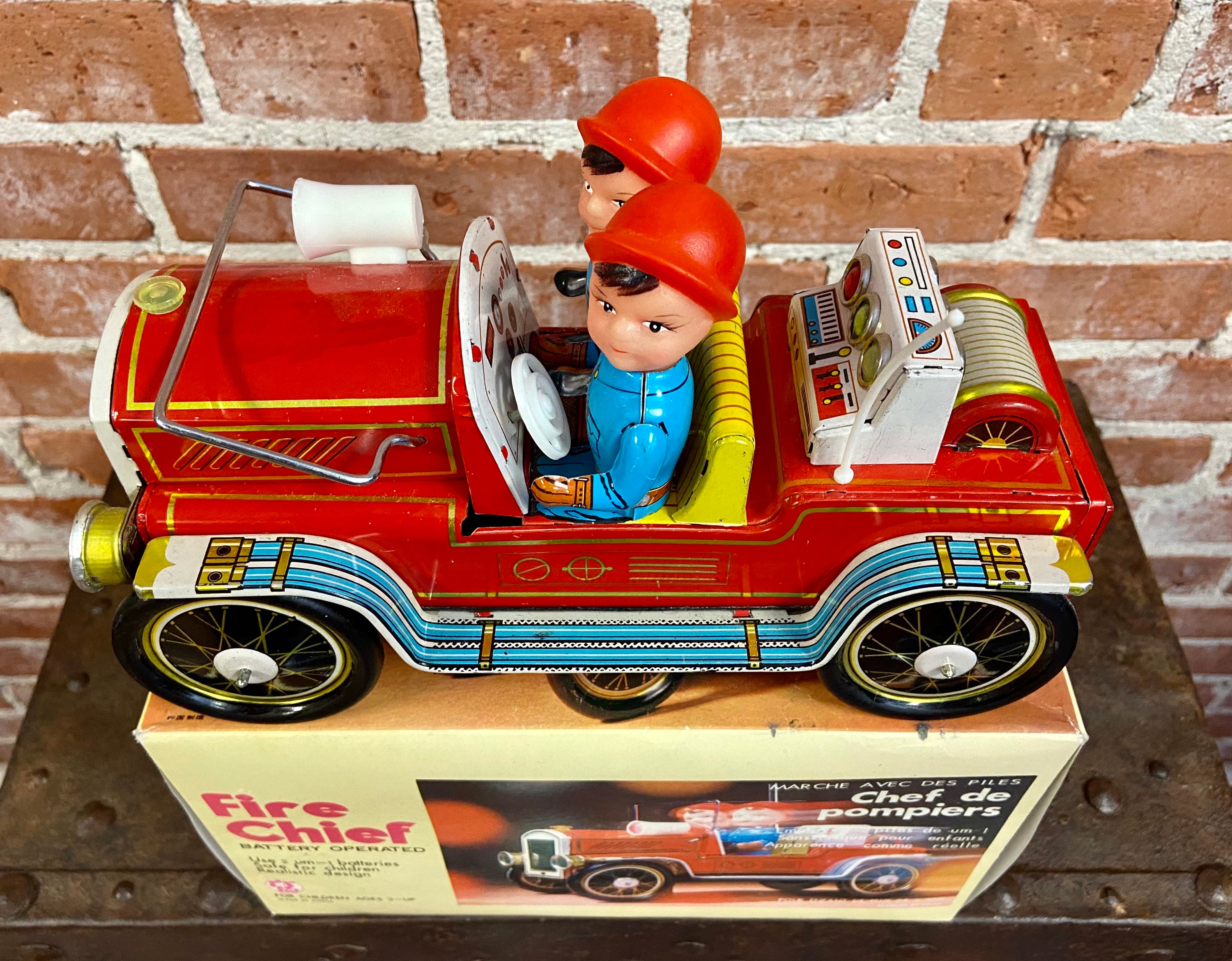 Vintage Fire Chief Battery Operated Tin Toy Car Vintage Fire | Etsy