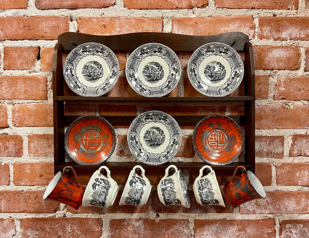 Vintage 6 Tea Cup and Saucer Display Shelf, Shelf for Kitchen, Tea Cup ...