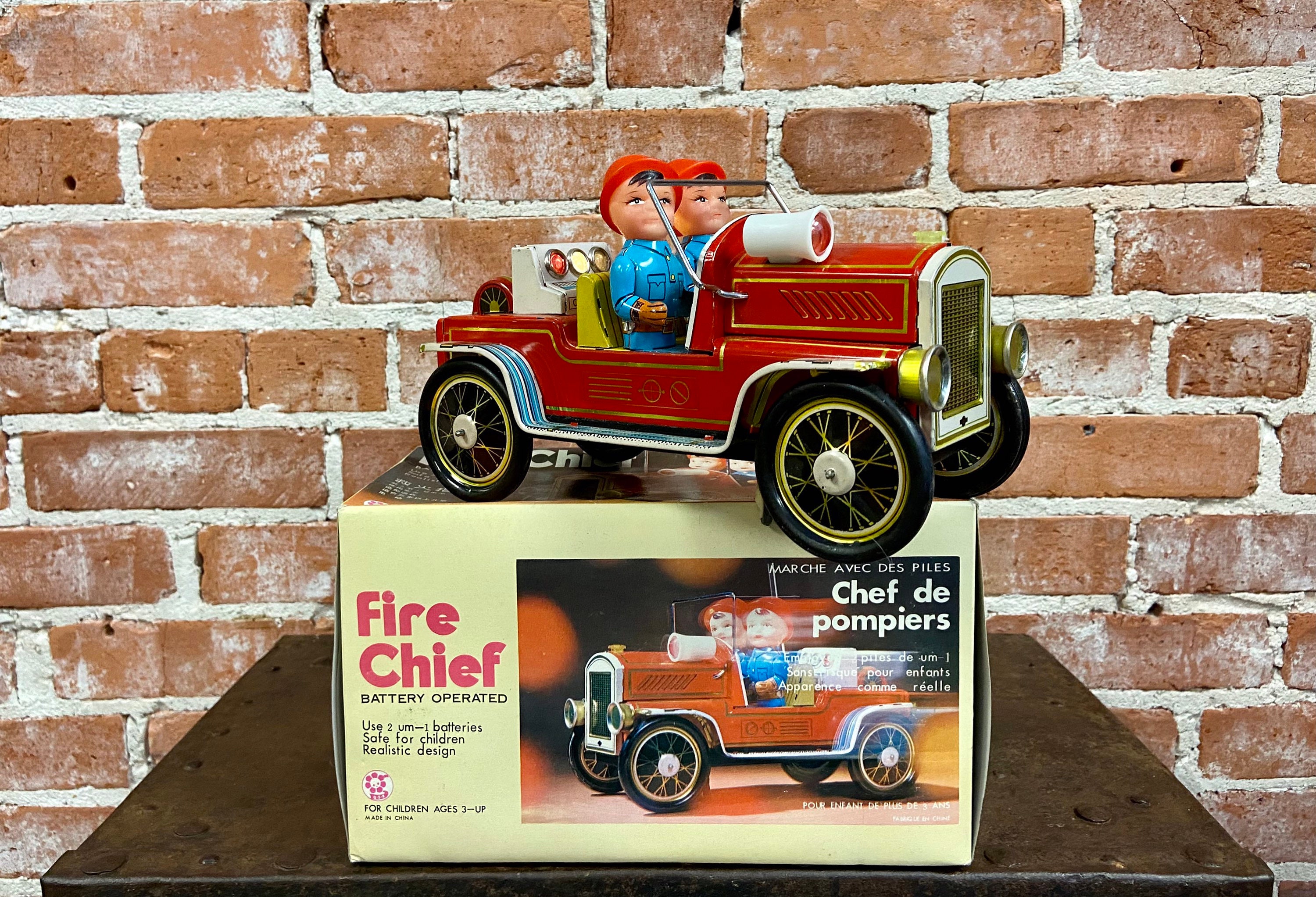 Vintage Fire Chief Battery Operated Tin Toy Car Vintage Fire | Etsy