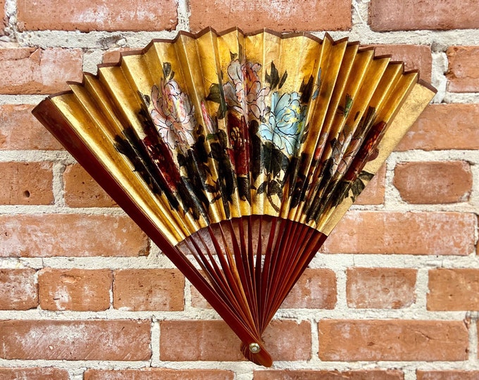 Vintage Oriental Wall Fan Art, Asian Wall Hanging Fan Handmade, Hand ...