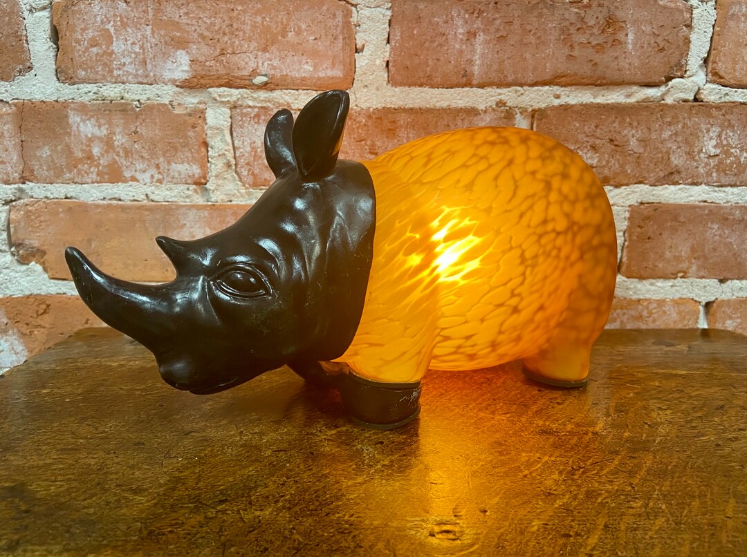 Vintage Rhino Light, Rhinoceros Art Light, Rhino Light Up, Art Glass ...