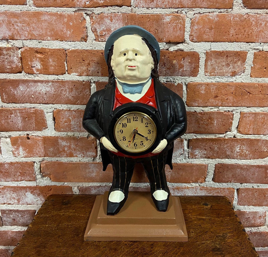 Vintage Cast Iron John Bull Clock, Hand Painted Cast Iron Figural Clock ...