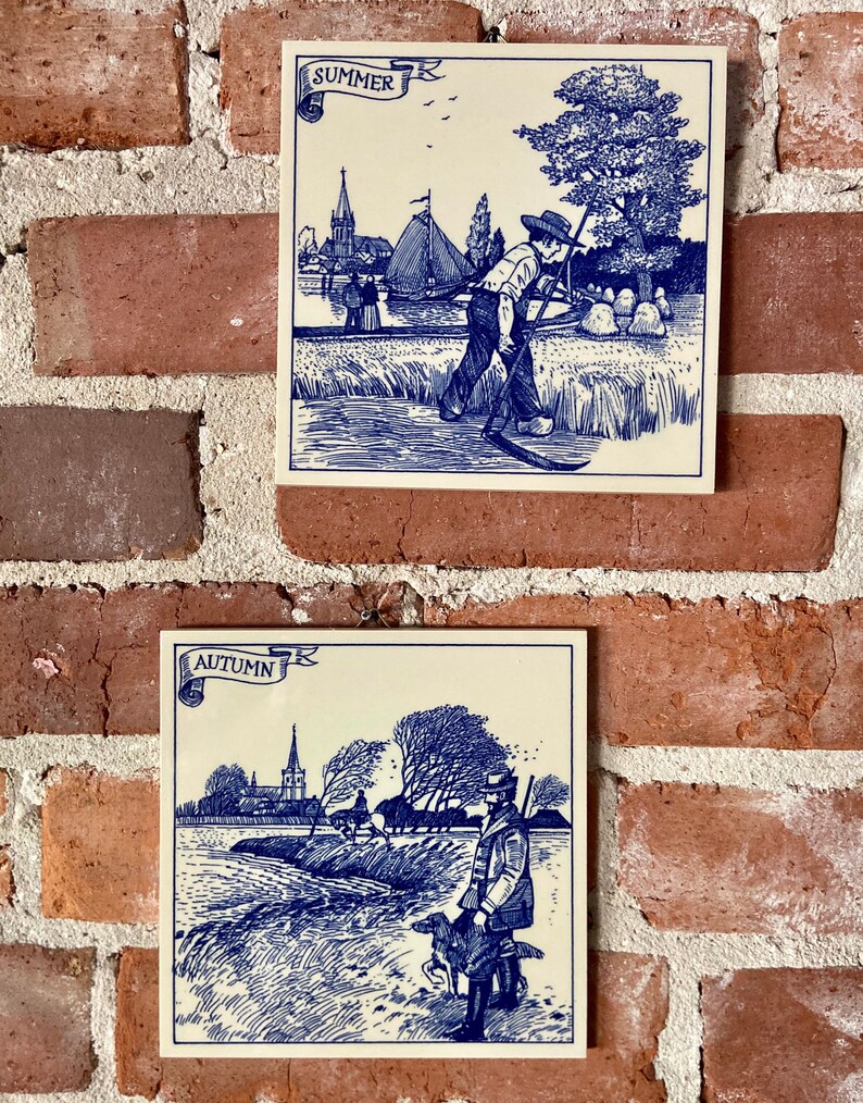2 Vintage Delft Blue Tiles Dutch Ceramic Handmade Tiles - Etsy