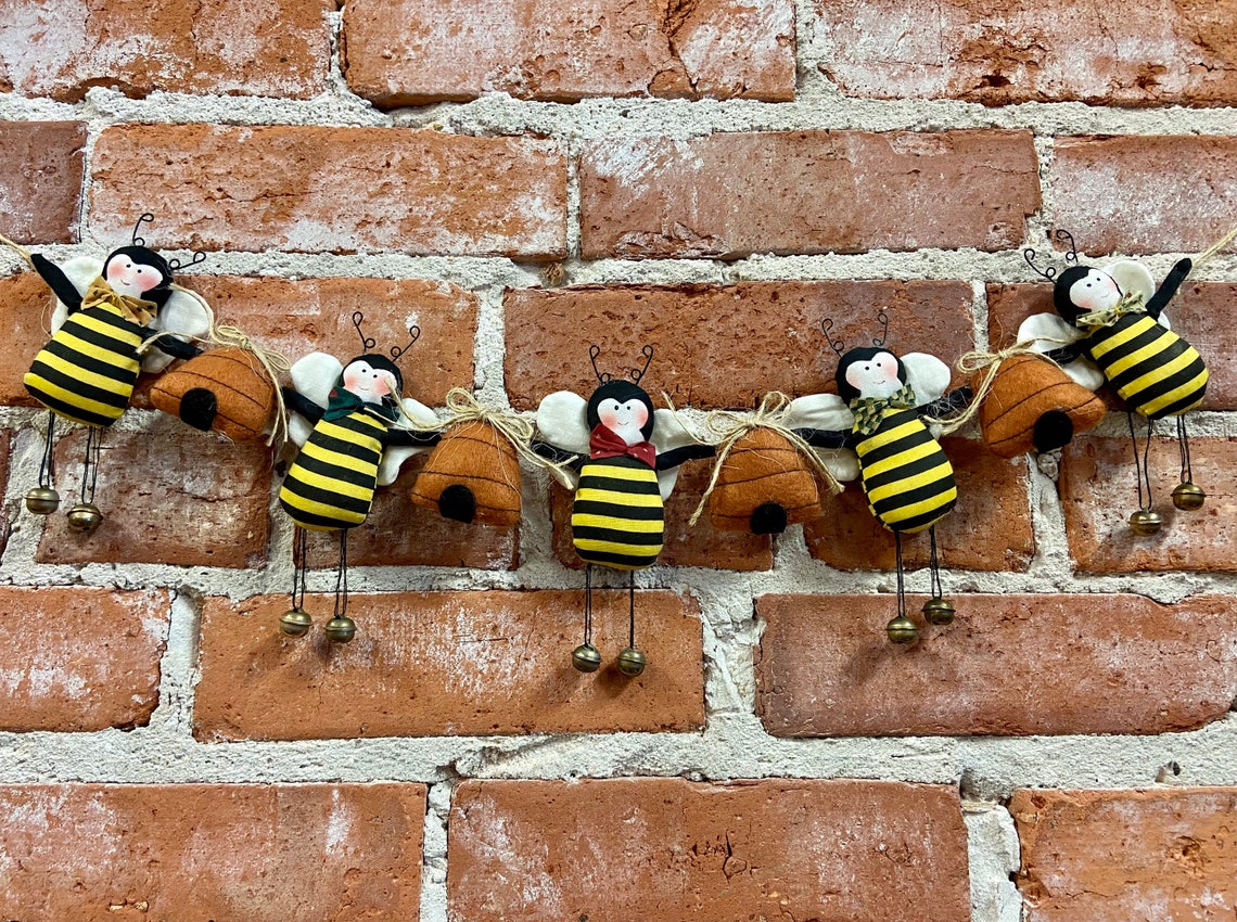 Vintage Hanging Honey Bee Decor 5 Hanging Bees on Twine | Etsy