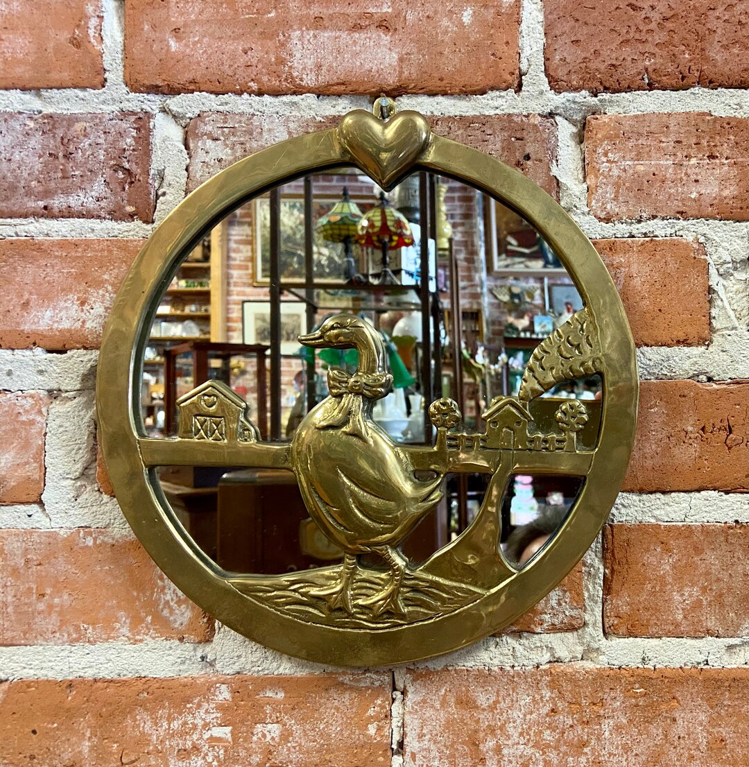 Vintage Brass Country Duck Mirror, 10 X 11 Round Mirror, Country Home ...