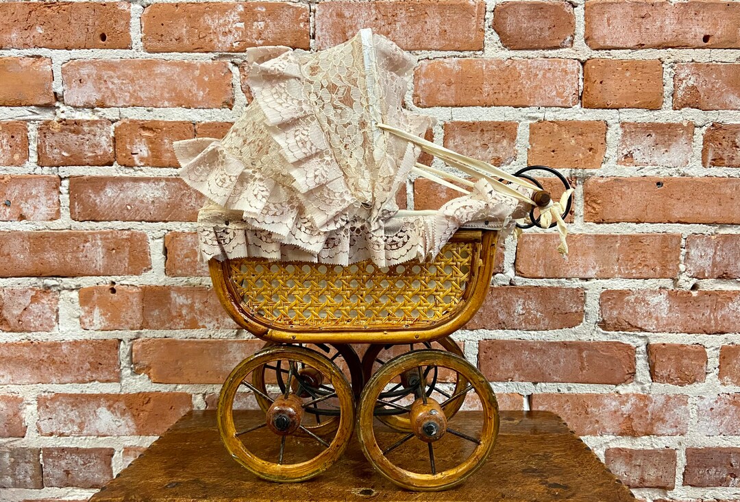 Vintage Wooden & Lace Toy Carriage for Dolls, Victorian Lace Covered ...