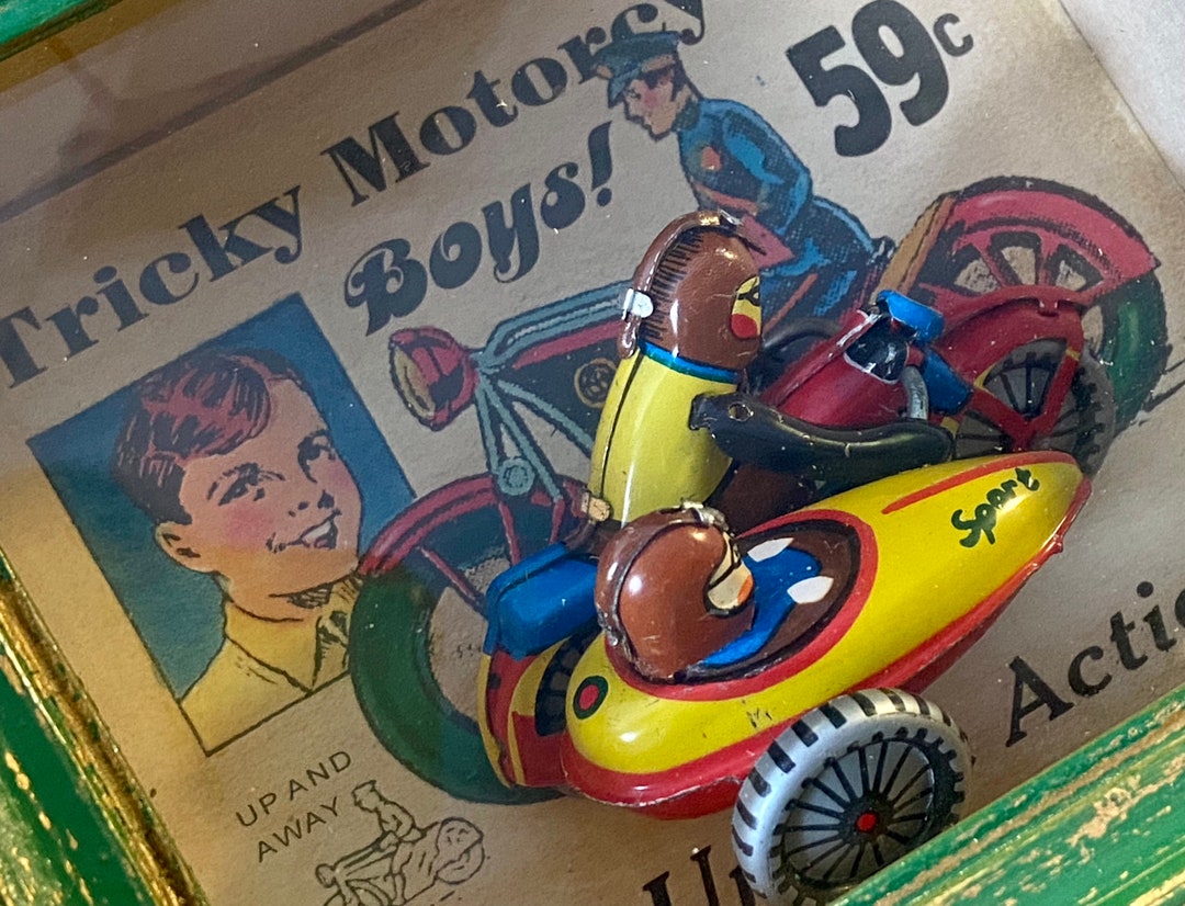 Vintage Toy Framed Behind Glass Shadow Box, Toy Shadow Box, Vintage ...