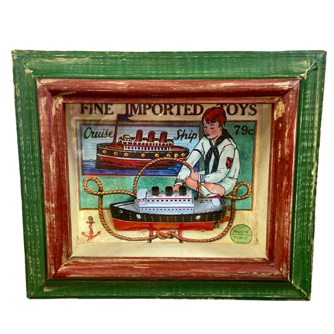 Vintage Toy Framed Behind Glass Shadow Box, Toy Shadow Box, Vintage ...