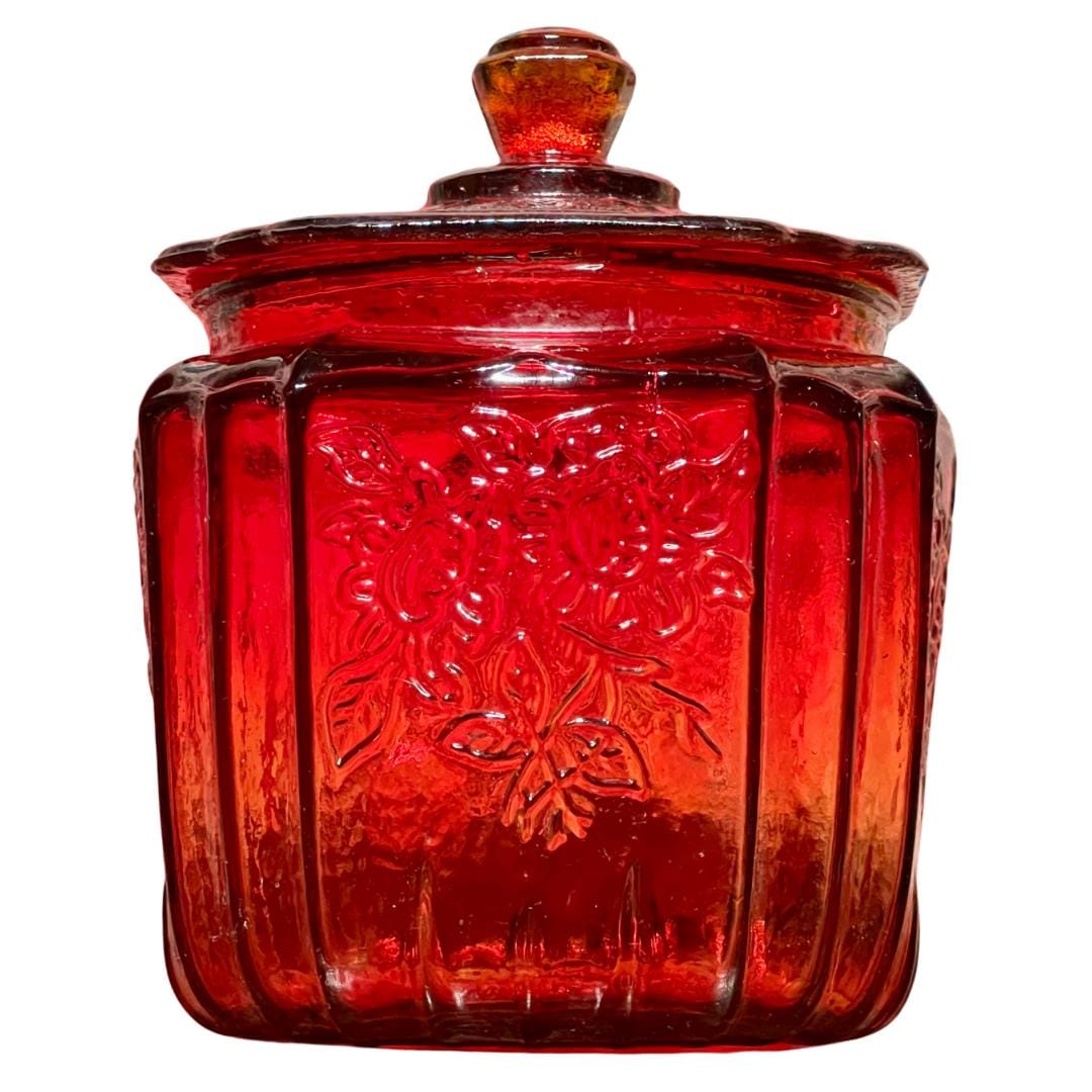 Vintage Glass Cookie Jar Red, Mayfair Storage Jar, Vintage Biscuit ...