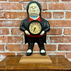 Vintage Cast Iron John Bull Clock, Hand Painted Cast Iron Figural Clock ...