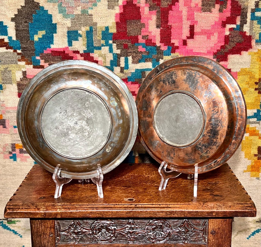 Vintage Copper Plate Set: Handcrafted Kitchen Decor - Etsy