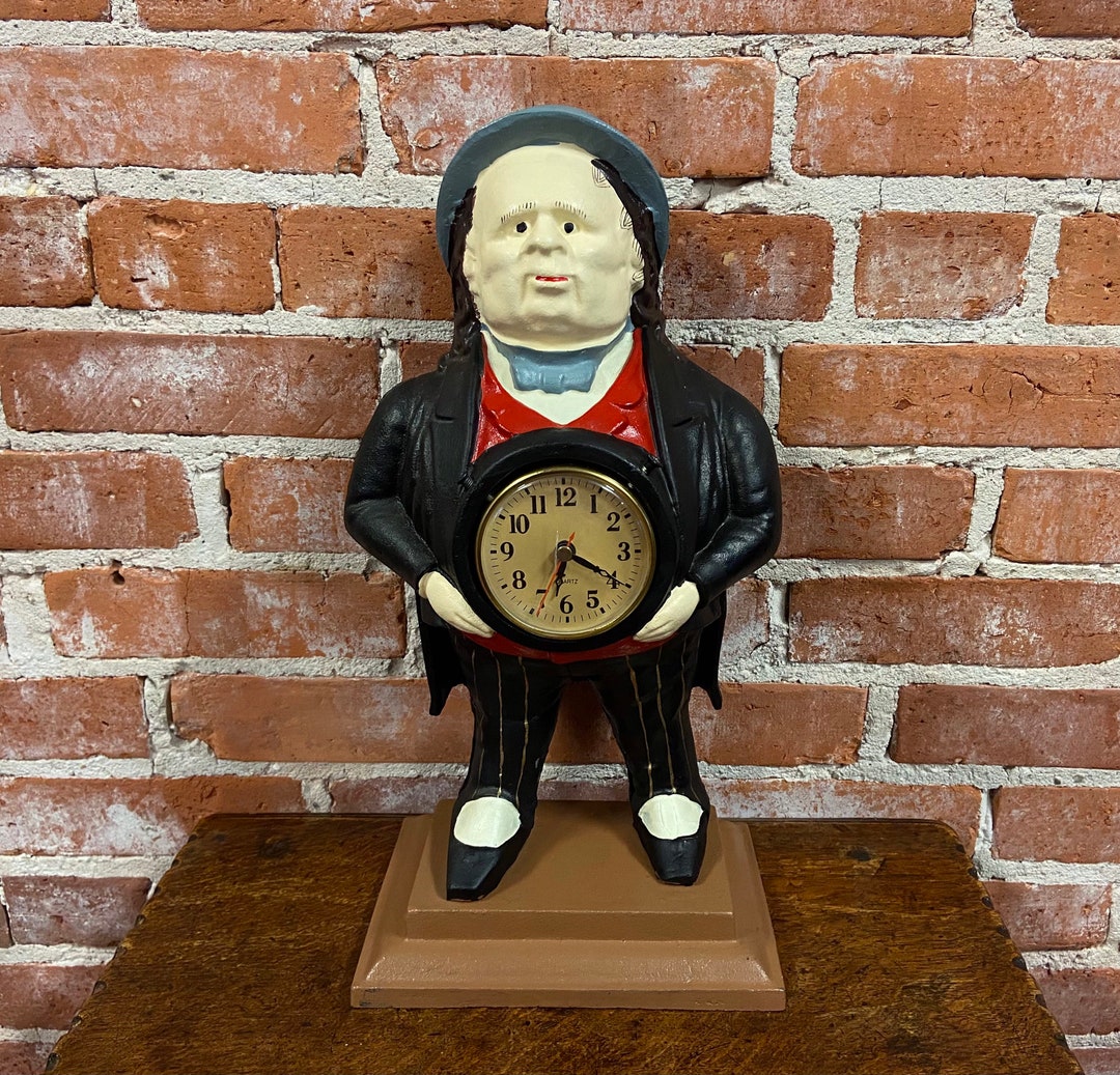 Vintage Cast Iron John Bull Clock, Hand Painted Cast Iron Figural Clock ...