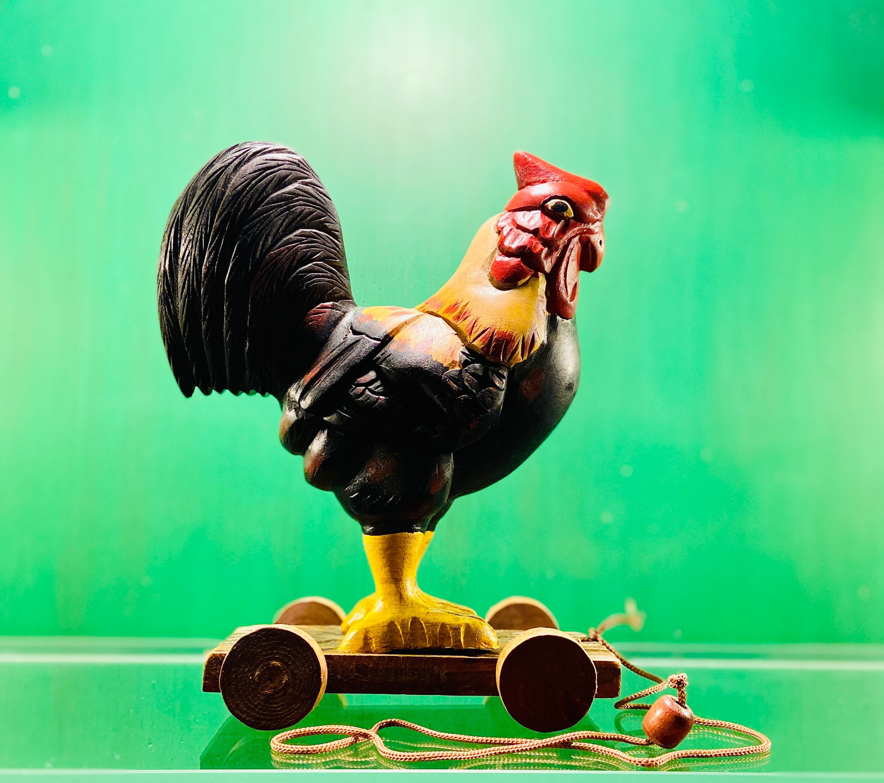 Vintage Wooden Rooster Pull Toy Primitive Folk Art Carved | Etsy