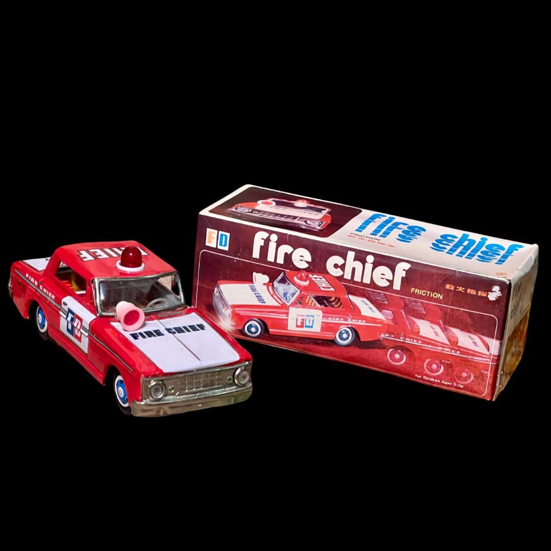 Vintage Tin Toy, Fire Chief Friction Car, Vintage Toy Fire Chief Car ...