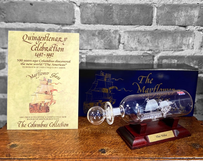 The Nina Mayflower Glass Vintage Ship in a Bottle on Wooden Base ...