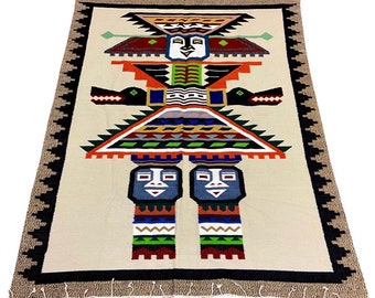 Vintage South American Peruvian Hand Woven Wool Rug Carpet Blanket ...