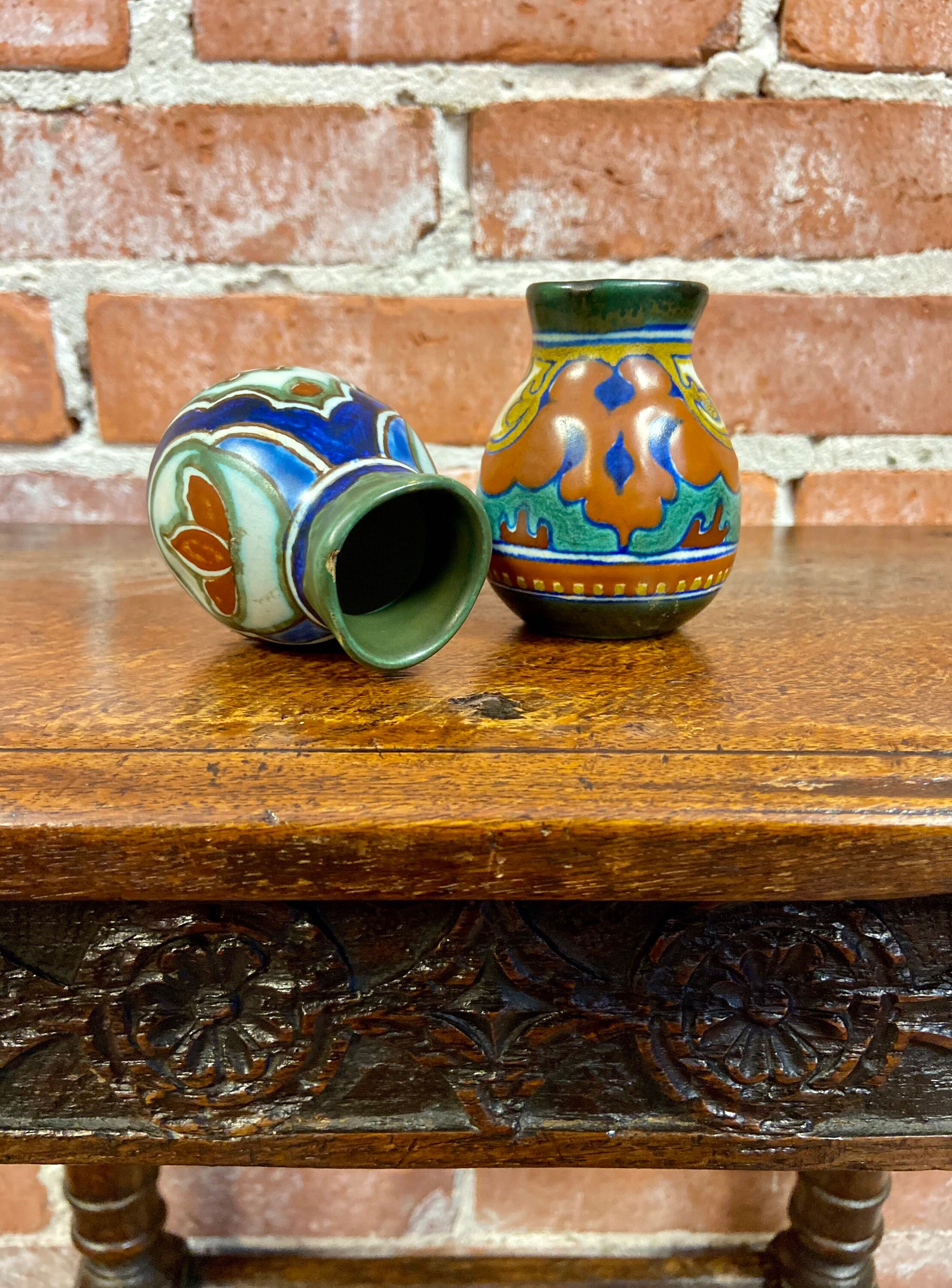 Pair of Gouda Pottery Art Vases Hand Painted Dutch Gouda Art | Etsy
