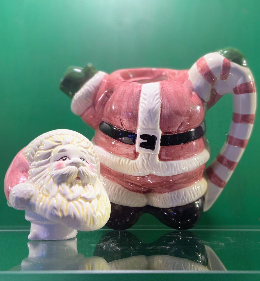 Vintage Santa Claus Teapot, Hand Painted Ceramic Christmas Santa Teapot ...