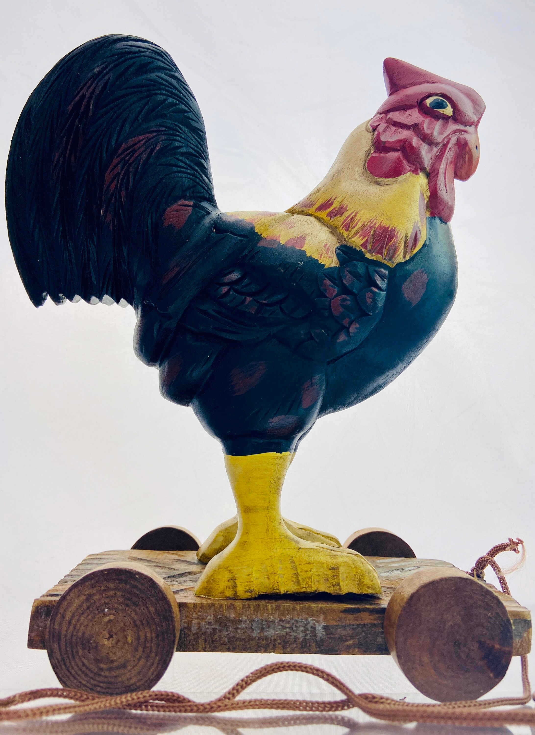 Vintage Wooden Rooster Pull Toy Primitive Folk Art Carved | Etsy