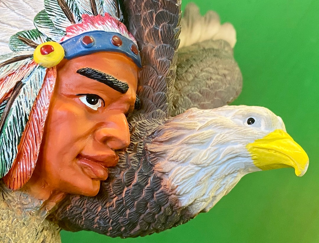 Vintage American Indian Chief & Eagle Sculpture - 9" Native Decor - Etsy