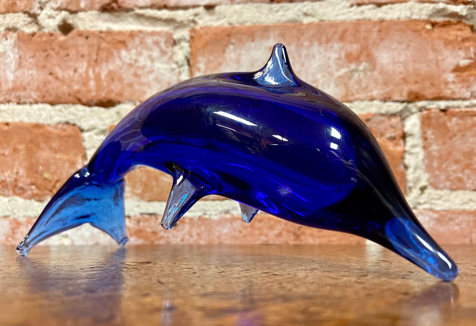 Vintage Cobalt Blue Glass Dolphin Figurine Handmade Blown | Etsy