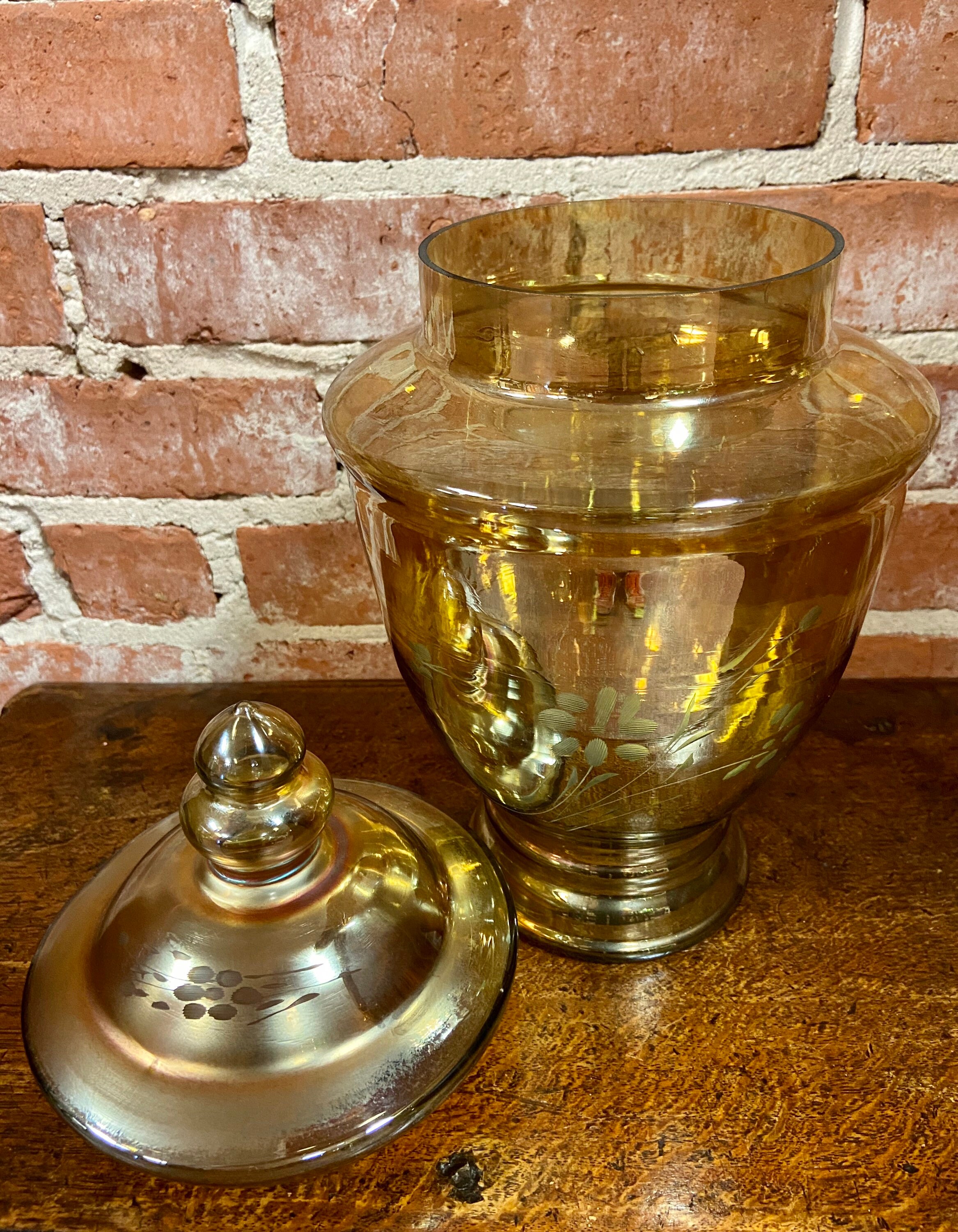 Large Vintage Gold Iridescent Glass Urn With Lid Gold - Etsy