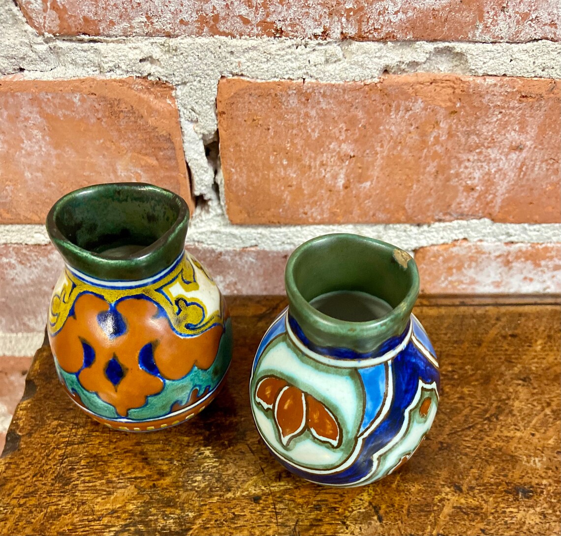 Pair of Gouda Pottery Art Vases Hand Painted Dutch Gouda Art | Etsy