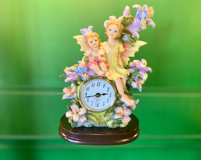 Vintage Fairy Figurine Clock, Vintage De Elina Fairies Statue Clock ...