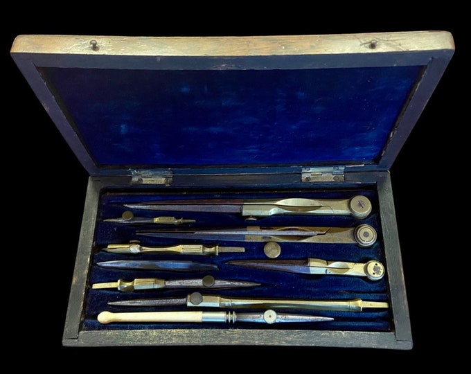 Antique Set of French Drawing Instruments, Drafting Equipment Antique ...