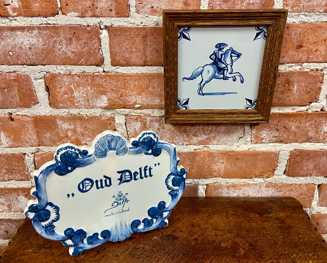 Vintage Delft Blue Tile: Hand-painted Dutch Ceramic in Wood Frame - Etsy