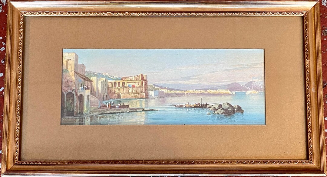 Vintage Original Naples Bay Painting, Bay of Naples Art, Gouache ...