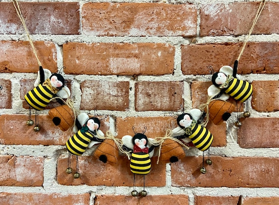Vintage Hanging Honey Bee Decor 5 Hanging Bees on Twine | Etsy
