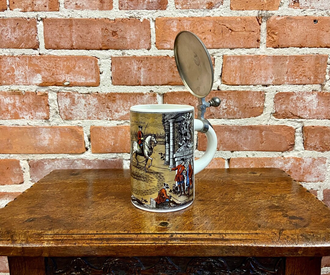 Vintage German Beer Tankard With Pewter Lid, Equestrian German Beer ...
