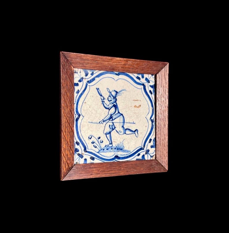 17th Century Dutch Delft Tile: Antique Hand-painted Ceramic Tile in ...