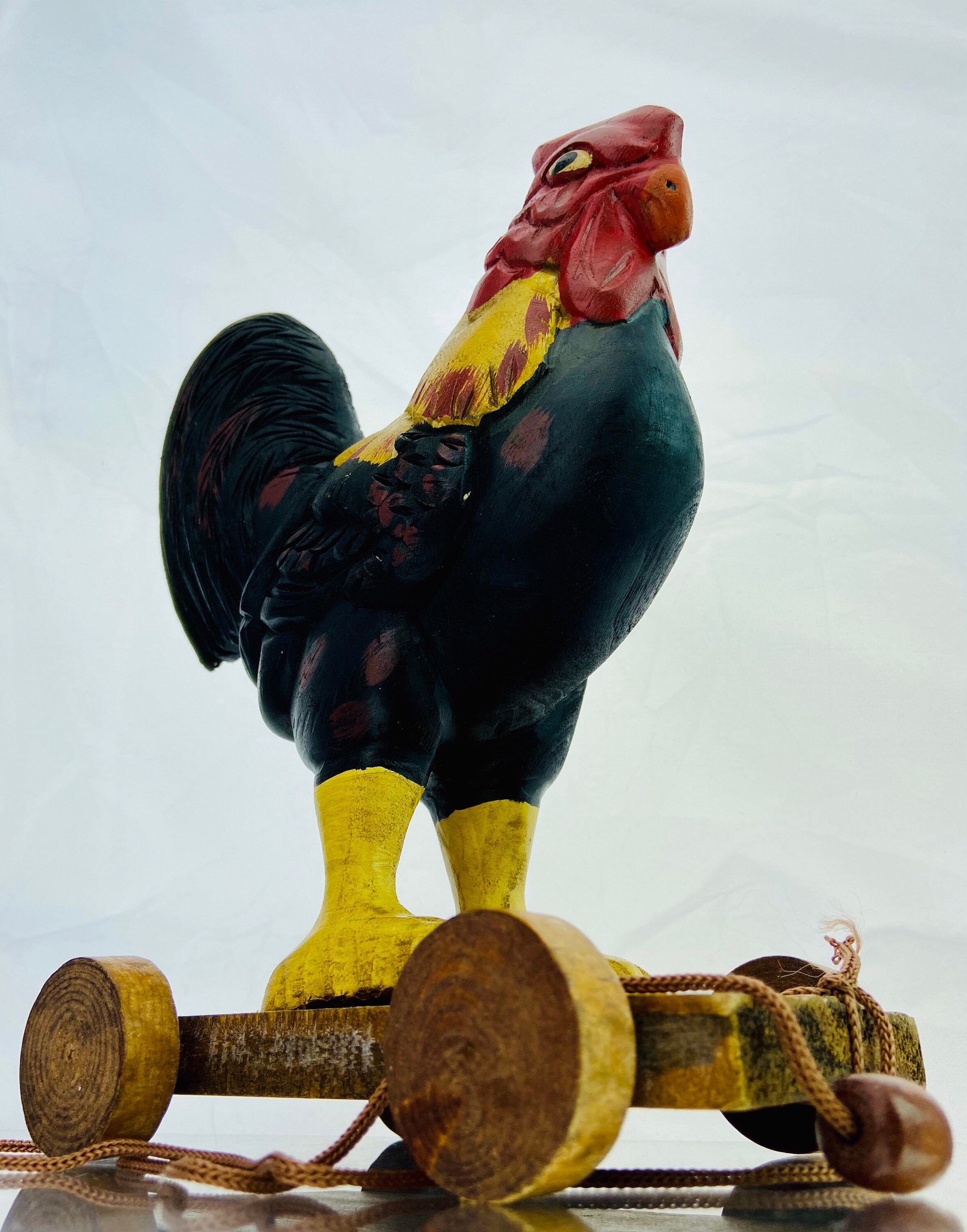 Vintage Wooden Rooster Pull Toy Primitive Folk Art Carved | Etsy