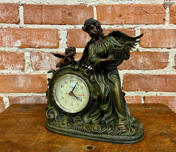 Vintage Angel Playing Harp Desk Clock Vintage Crosa Clock | Etsy