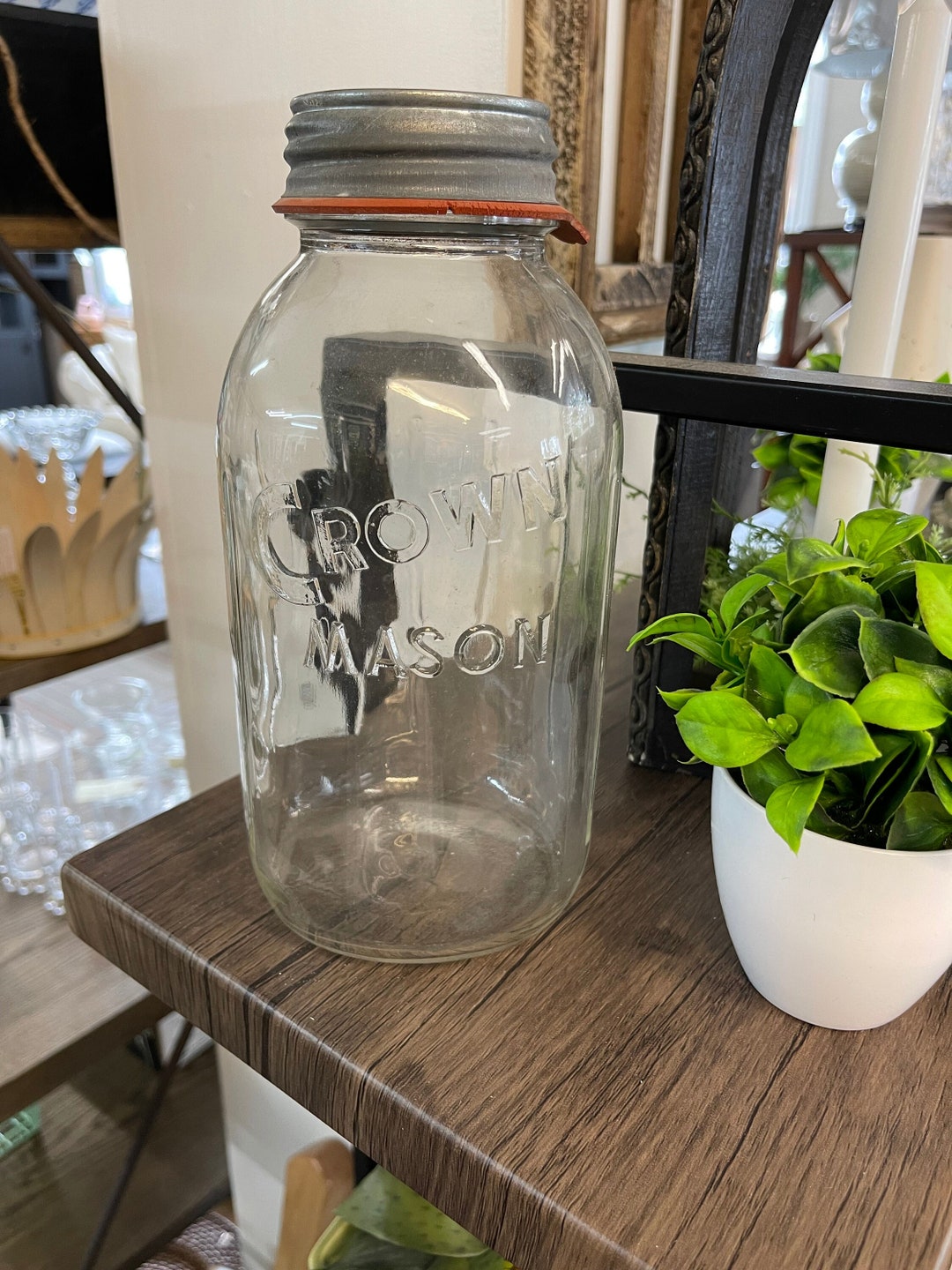 Large Crown Mason Jar Clear Glass Lid and Seal Farmhouse - Etsy