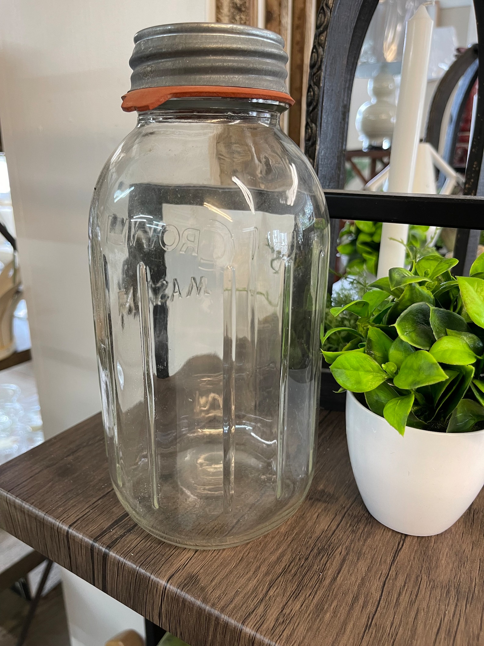 Large Crown Mason Jar Clear Glass Lid and Seal Farmhouse Country ...