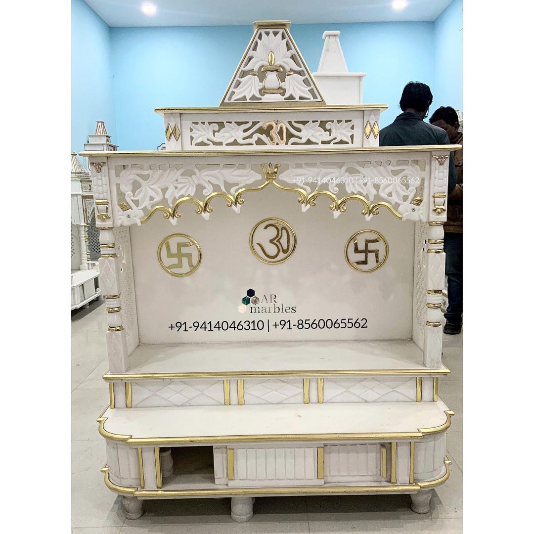 Marble Golden Work Home Temple With LED Lights - Etsy