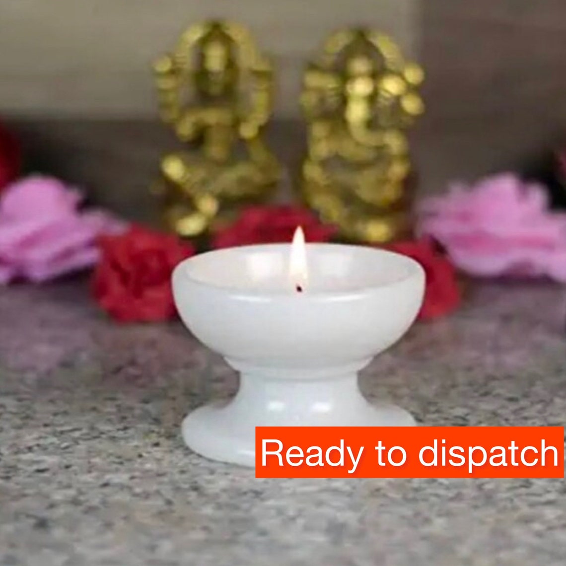 Set of 4 Marble Diyas, Religious Temple Pooja Tool, Alter Diya Stand ...