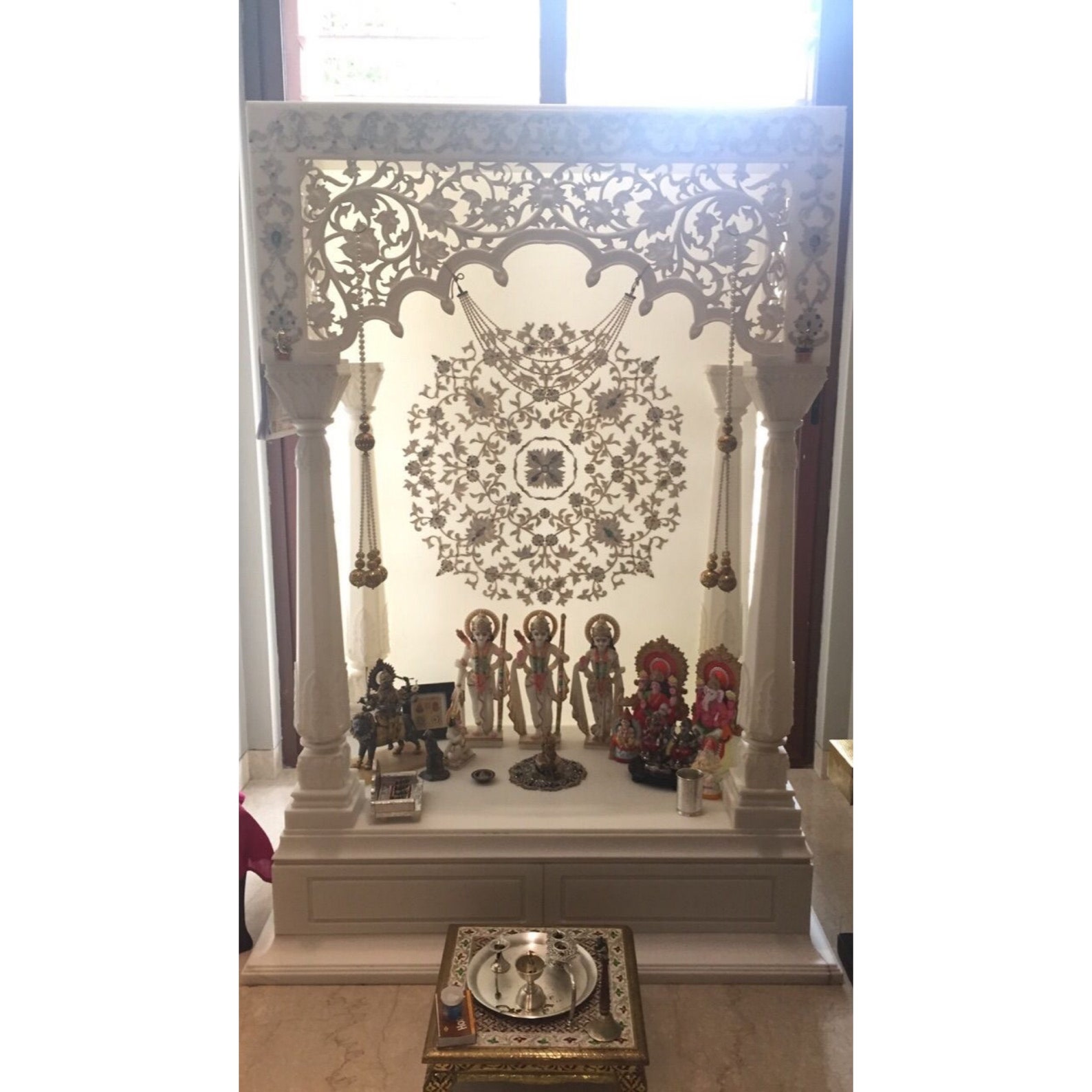 Marble Home White Temple Inlaid Embossed Work Temple Diwali Greetings ...